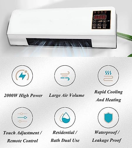 Cryfokt Mini Air Conditioner, 2000W Mini Air Cooling Heating Fan for Bedroom, Portable Wall Mount Air Conditioners and Heater Combo, Wall Mounted Fan, Remote Control or Touch Screen Control