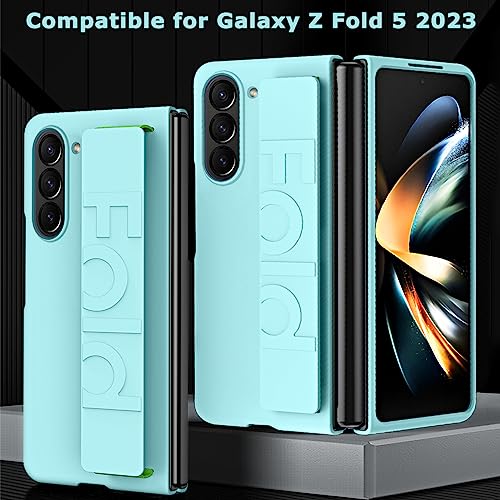 NINKI Compatible Hand Strap Case for Samsung Galaxy Z Fold 5 Phone Case Women Men,Ultra Slim & Thin Shockproof Hard PC Matte Protective Case for Galaxy Z Fold 5 Strap Case,Samsung Z Fold 5 Cover Blue