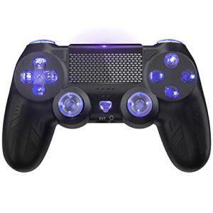 nonbliep led wireless controller for ps4, custom light mechanical design for playstation 4 controller compatible with ps4/slim/pro/pc/steam with turbo/motion sensor/1000mah battery/headphone audio