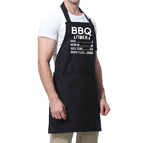 Miracu Funny BBQ Apron for Men, Grilling Aprons for Men w/ 3 Pockets - Mens Kitchen Apron for Grilling, BBQ, Chef Apron for Men, Dad, Husband, Boyfriend, Him, Brother, Friend - Grill Cooking Apron