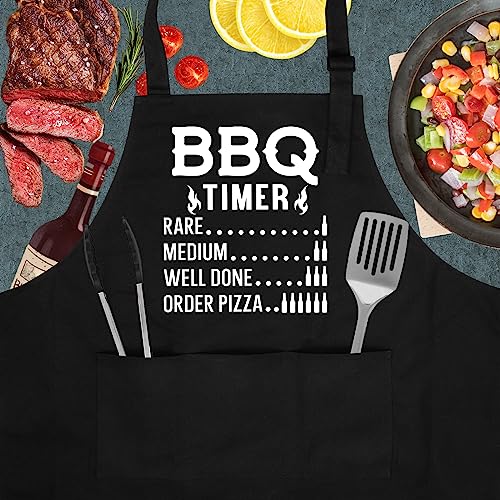 Miracu Funny BBQ Apron for Men, Grilling Aprons for Men w/ 3 Pockets - Mens Kitchen Apron for Grilling, BBQ, Chef Apron for Men, Dad, Husband, Boyfriend, Him, Brother, Friend - Grill Cooking Apron