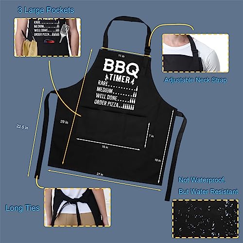 Miracu Funny BBQ Apron for Men, Grilling Aprons for Men w/ 3 Pockets - Mens Kitchen Apron for Grilling, BBQ, Chef Apron for Men, Dad, Husband, Boyfriend, Him, Brother, Friend - Grill Cooking Apron