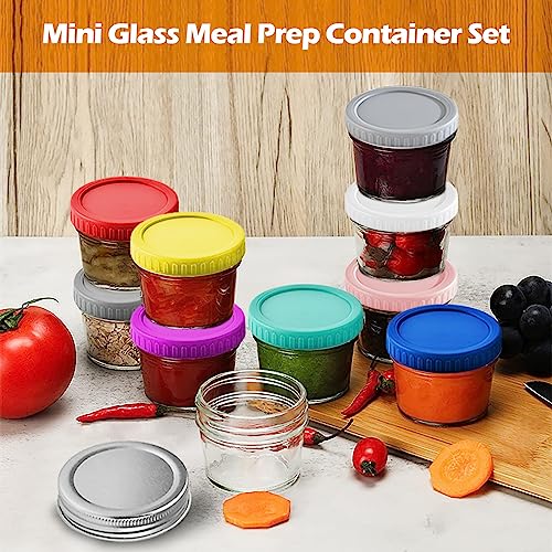 KPWIN 6 Pcs Salad Dressing Container To Go, 2.5 oz Small Condiment Containers with Lids, Reusable Mini Glass Food Storage Containers Dipping Sauce Cups with Lids Leakproof for Lunch Box Picnic Travel