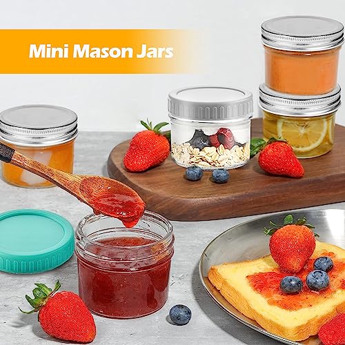 KPWIN 6 Pcs Salad Dressing Container To Go, 2.5 oz Small Condiment Containers with Lids, Reusable Mini Glass Food Storage Containers Dipping Sauce Cups with Lids Leakproof for Lunch Box Picnic Travel