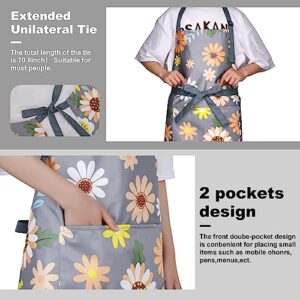 Auidy_6TXD 3 Pack Aprons for Women with Pockets, Adjustable Floral Apron Waterproof Kitchen Cooking Aprons Chef Apron Gifts for Kitchen, Gardening, Cooking, BBQ, Cleaning (70 * 80cm)