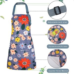 Auidy_6TXD 3 Pack Aprons for Women with Pockets, Adjustable Floral Apron Waterproof Kitchen Cooking Aprons Chef Apron Gifts for Kitchen, Gardening, Cooking, BBQ, Cleaning (70 * 80cm)