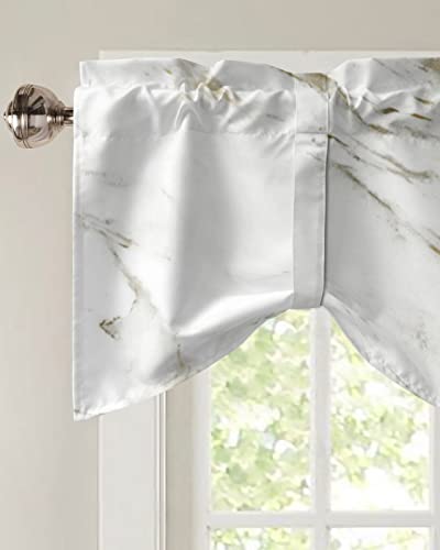 Tie Up Valance Curtain for Kitchen,Abstract White Marble Gold Inlay Rod Pocket Short Curtains Adjustable Tie-Up Shade Valances,Modern Simple Geometric Window Treatment for Bathroom Bedroom 60x18in