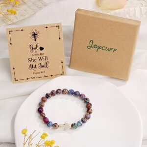 JoycuFF Christian Gifts for Women, Cross Bracelet Religious Gifts, Easter Gifts for Women Girls Teens, Inspirational Catholic Baptism Communion Confirmation Gifts for Women