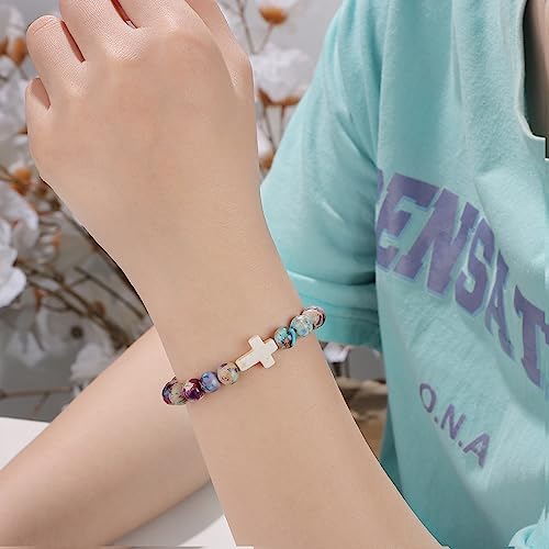 JoycuFF Christian Gifts for Women, Cross Bracelet Religious Gifts, Easter Gifts for Women Girls Teens, Inspirational Catholic Baptism Communion Confirmation Gifts for Women