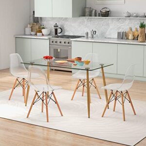 Tangkula 5 Pieces Dining Room Table Set, Modern Table & Chair Set for 4, 4 Clear Plastic Dining Chairs with Glass Dining Table for Small Living Room, Kitchen