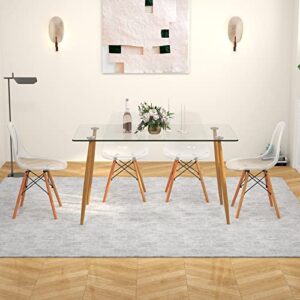 Tangkula 5 Pieces Dining Room Table Set, Modern Table & Chair Set for 4, 4 Clear Plastic Dining Chairs with Glass Dining Table for Small Living Room, Kitchen