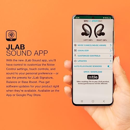 JLab Epic Air Sport ANC Gen 2 True Wireless Bluetooth Earbuds | Headphones for Working Out | IP66 Sweatproof | 15-Hour Battery Life +55-Hour Charging Case | Music Controls | 3 EQ Sound Settings | Tile