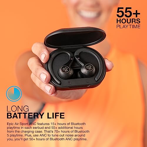 JLab Epic Air Sport ANC Gen 2 True Wireless Bluetooth Earbuds | Headphones for Working Out | IP66 Sweatproof | 15-Hour Battery Life +55-Hour Charging Case | Music Controls | 3 EQ Sound Settings | Tile