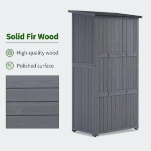 MCombo Outdoor Wooden Storage Cabinet, Garden Tool Shed with Latch, Outside Tools Wood Cabinet with Double Doors for Patio 0808 (Grey, Medium)