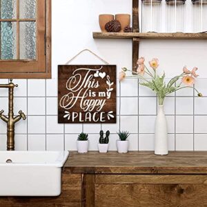 This Is My Happy Place Wood Signs Home Décor Rustic Signs Motivational Wood Home Sign for Dinning Room Laundry Pantry 12x12in