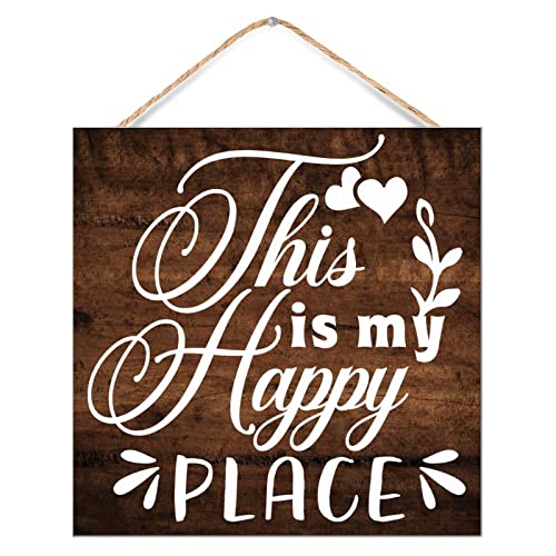 This Is My Happy Place Wood Signs Home Décor Rustic Signs Motivational Wood Home Sign for Dinning Room Laundry Pantry 12x12in