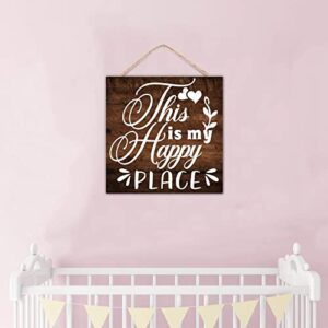 This Is My Happy Place Wood Signs Home Décor Rustic Signs Motivational Wood Home Sign for Dinning Room Laundry Pantry 12x12in