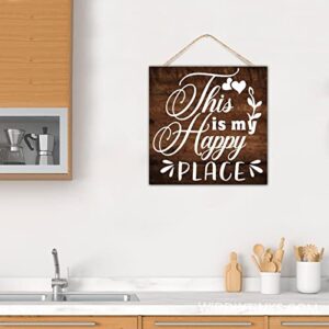 This Is My Happy Place Wood Signs Home Décor Rustic Signs Motivational Wood Home Sign for Dinning Room Laundry Pantry 12x12in