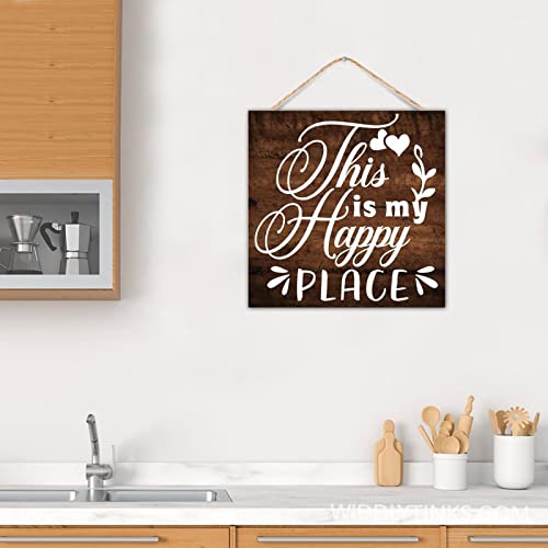 This Is My Happy Place Wood Signs Home Décor Rustic Signs Motivational Wood Home Sign for Dinning Room Laundry Pantry 12x12in