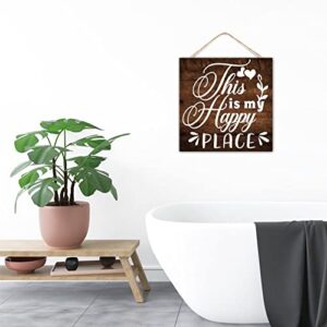 This Is My Happy Place Wood Signs Home Décor Rustic Signs Motivational Wood Home Sign for Dinning Room Laundry Pantry 12x12in