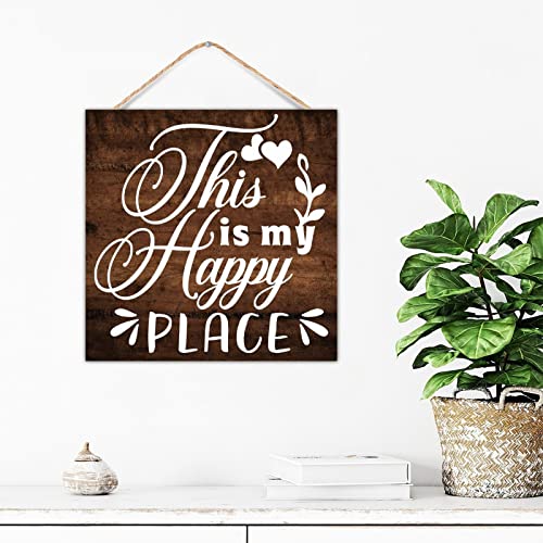 This Is My Happy Place Wood Signs Home Décor Rustic Signs Motivational Wood Home Sign for Dinning Room Laundry Pantry 12x12in