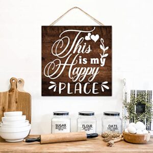 This Is My Happy Place Wood Signs Home Décor Rustic Signs Motivational Wood Home Sign for Dinning Room Laundry Pantry 12x12in