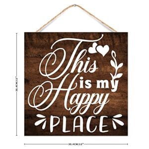 This Is My Happy Place Wood Signs Home Décor Rustic Signs Motivational Wood Home Sign for Dinning Room Laundry Pantry 12x12in