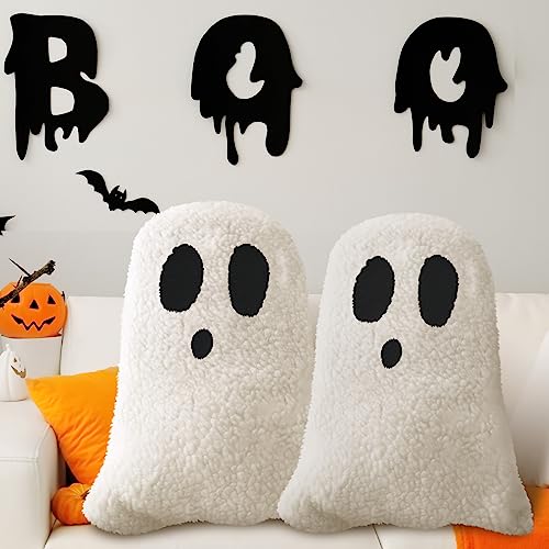 Kigley 2 Pcs Halloween Throw Pillows Decorative Spooky Pillows for Sofa Bed Couch Stuffed Halloween Pillow for Party Outdoor Home Decorations Ghost Decor Cushion