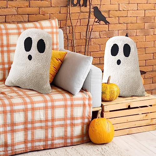 Kigley 2 Pcs Halloween Throw Pillows Decorative Spooky Pillows for Sofa Bed Couch Stuffed Halloween Pillow for Party Outdoor Home Decorations Ghost Decor Cushion