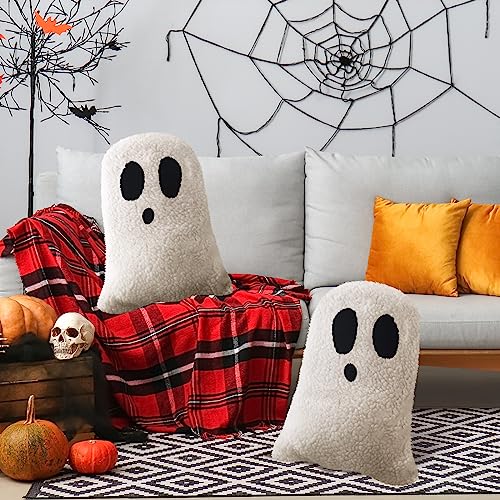 Kigley 2 Pcs Halloween Throw Pillows Decorative Spooky Pillows for Sofa Bed Couch Stuffed Halloween Pillow for Party Outdoor Home Decorations Ghost Decor Cushion