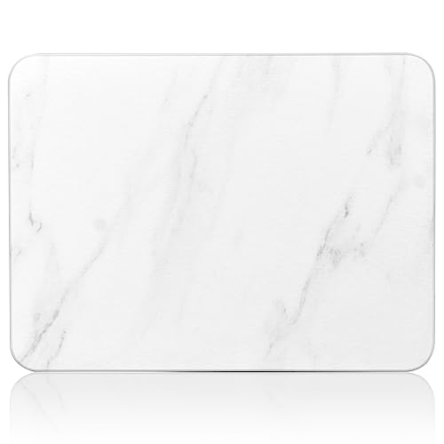 Stone Dish Drying Mats for Kitchen Counter, Ultra Absorbent, Fast Dry, Non-Slip, Heat Resistant, Eco-Friendly Diatomaceous Earth Mat for Baby Bottles, Dishes, and More(16x12 inch, Whtie Marble)