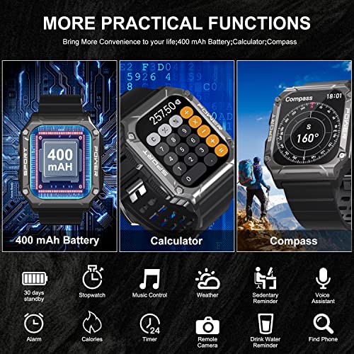 Military Smart Watch, 1.95''HD Waterproof Smart Watches for Men with Bluetooth Call (Answer/Dial Calls), 133 Sports Modes Rugged Outdoor Tactical Fitness Tracker Smart Watch for Android iPhone