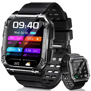 military smart watch, 1.95''hd waterproof smart watches for men with bluetooth call (answer/dial calls), 133 sports modes rugged outdoor tactical fitness tracker smart watch for android iphone