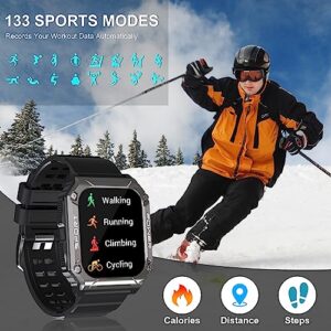 Military Smart Watch, 1.95''HD Waterproof Smart Watches for Men with Bluetooth Call (Answer/Dial Calls), 133 Sports Modes Rugged Outdoor Tactical Fitness Tracker Smart Watch for Android iPhone