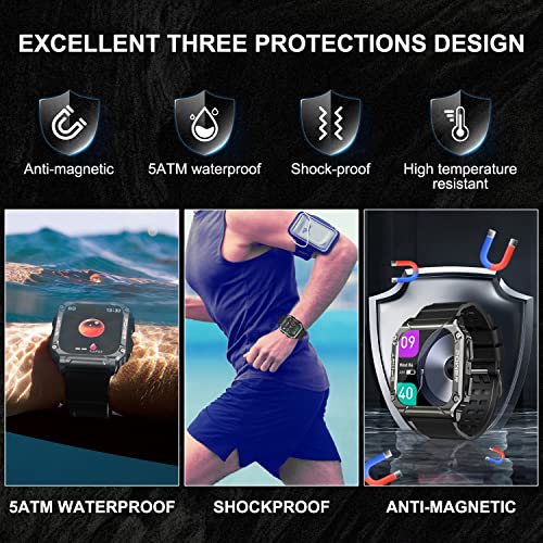 Military Smart Watch, 1.95''HD Waterproof Smart Watches for Men with Bluetooth Call (Answer/Dial Calls), 133 Sports Modes Rugged Outdoor Tactical Fitness Tracker Smart Watch for Android iPhone