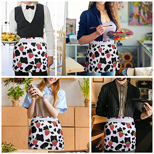 ZGVDVZ Strawberry Cow Apron With 3 Pockets For Aldult Kitchen Chef Aprons For Cooking Baking Gardening