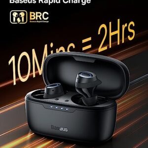 Baseus Wireless Earbuds, 140H Playback -48dB Active Noise Cancelling Bluetooth 5.3 Earbuds with IPX6 Waterproof 4 ENC Mics 0.038s Low Latency Fast Charge Ear Buds for Android iOS(Bowie MA10)