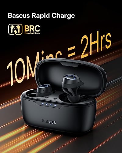 Baseus Wireless Earbuds, 140H Playback -48dB Active Noise Cancelling Bluetooth 5.3 Earbuds with IPX6 Waterproof 4 ENC Mics 0.038s Low Latency Fast Charge Ear Buds for Android iOS(Bowie MA10)