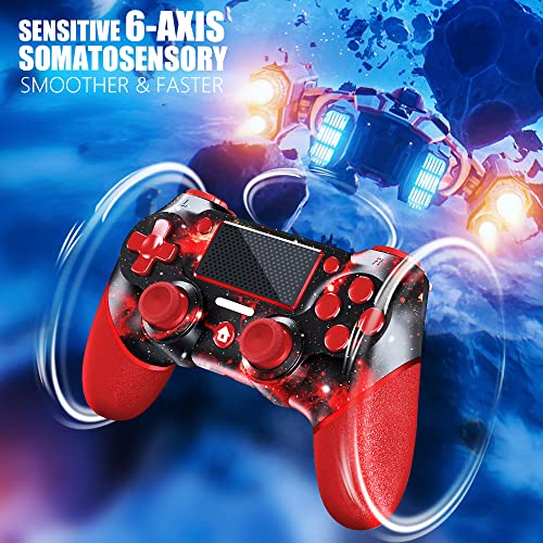 AceGamer Wireless Game Controller for PS4, Custom Red Universe Design with Anti-Slip Grip,Compatible with PS4/Slim/Pro/PC with Double Vibration/6-Axis Motion Sensor/Audio Function