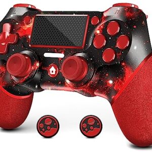 AceGamer Wireless Game Controller for PS4, Custom Red Universe Design with Anti-Slip Grip,Compatible with PS4/Slim/Pro/PC with Double Vibration/6-Axis Motion Sensor/Audio Function