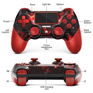 AceGamer Wireless Game Controller for PS4, Custom Red Universe Design with Anti-Slip Grip,Compatible with PS4/Slim/Pro/PC with Double Vibration/6-Axis Motion Sensor/Audio Function