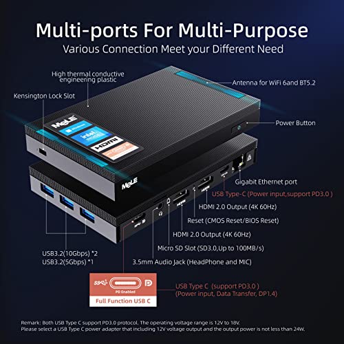 MeLE Quieter3C Fanless Mini PC Windows 11 Pro 16GB DDR4 512GB ROM Tiny Desktop PC Celeron N5105(up to 2.9GHz) Micro Computer USB-C Dual HDMI 4K, VESA Mount, WiFi 6, BT5.2 Office PC