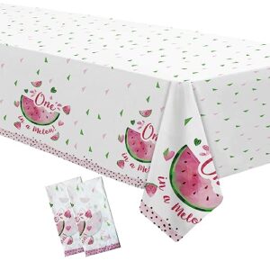 xigejob one in a melon party tablecloth decorations - disposable watermelon first birthday party supplies table cover, watermelon 1st birthday decorations table cloth - 2 pack (54in x 108in)