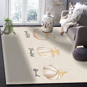 2'x3' Thanksgiving Area Rug,Outdoor Indoor Washable Carpet Area+Rug for Living Room,Kids/Boys/Girls Bedroom,Bathroom,Classroom,Kitchen,Hallway,Throw Floor Mat Luxurious White Gold Pumpkins Watercolor