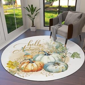 pumpkin gold round area rug 3ft,washable outdoor indoor carpet runner rug for bedroom,kitchen,living room,office,area+rug small bath door desk floor mat thanksgiving elegant fall eucalyptus leaves