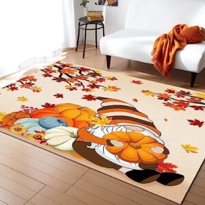 2' x 3' fall gnomes area rug,outdoor indoor washable carpet area+rug for living room,kids/boys/girls bedroom,bathroom,classroom,kitchen,hallway,throw floor mat thanksgiving autumn pumpkin maple leaves