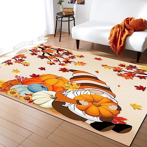 2' x 3' Fall Gnomes Area Rug,Outdoor Indoor Washable Carpet Area+Rug for Living Room,Kids/Boys/Girls Bedroom,Bathroom,Classroom,Kitchen,Hallway,Throw Floor Mat Thanksgiving Autumn Pumpkin Maple Leaves