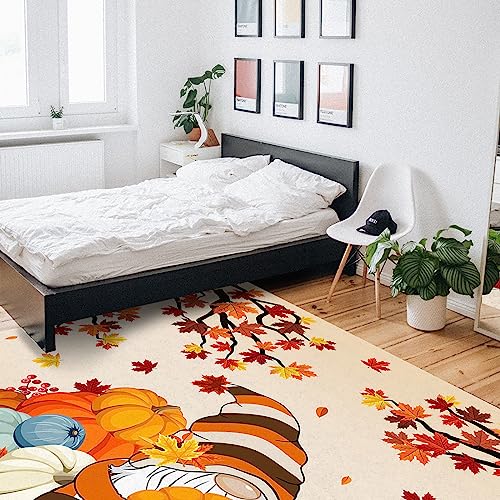 2' x 3' Fall Gnomes Area Rug,Outdoor Indoor Washable Carpet Area+Rug for Living Room,Kids/Boys/Girls Bedroom,Bathroom,Classroom,Kitchen,Hallway,Throw Floor Mat Thanksgiving Autumn Pumpkin Maple Leaves