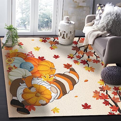 2' x 3' Fall Gnomes Area Rug,Outdoor Indoor Washable Carpet Area+Rug for Living Room,Kids/Boys/Girls Bedroom,Bathroom,Classroom,Kitchen,Hallway,Throw Floor Mat Thanksgiving Autumn Pumpkin Maple Leaves