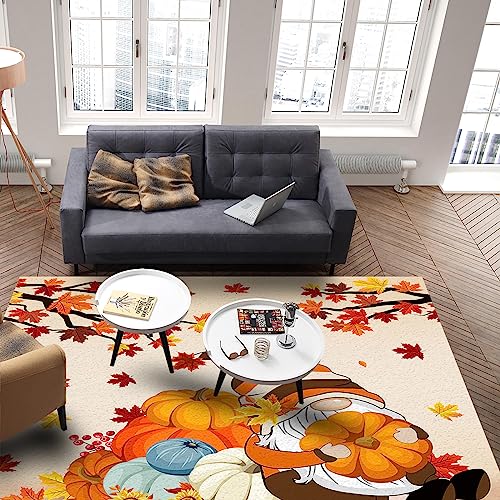 2' x 3' Fall Gnomes Area Rug,Outdoor Indoor Washable Carpet Area+Rug for Living Room,Kids/Boys/Girls Bedroom,Bathroom,Classroom,Kitchen,Hallway,Throw Floor Mat Thanksgiving Autumn Pumpkin Maple Leaves